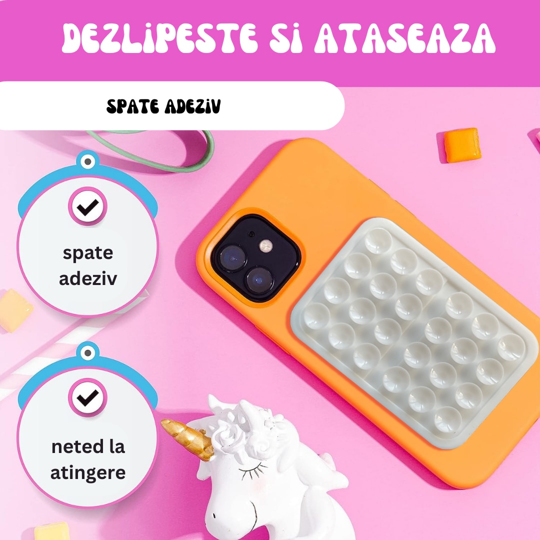Suport Adeziv din Silicon cu Ventuze pentru Carcasa Telefon - Accesoriu ...