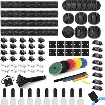 Set organizare cabluri 204 piese, Plastic, Negru - eMAG.ro