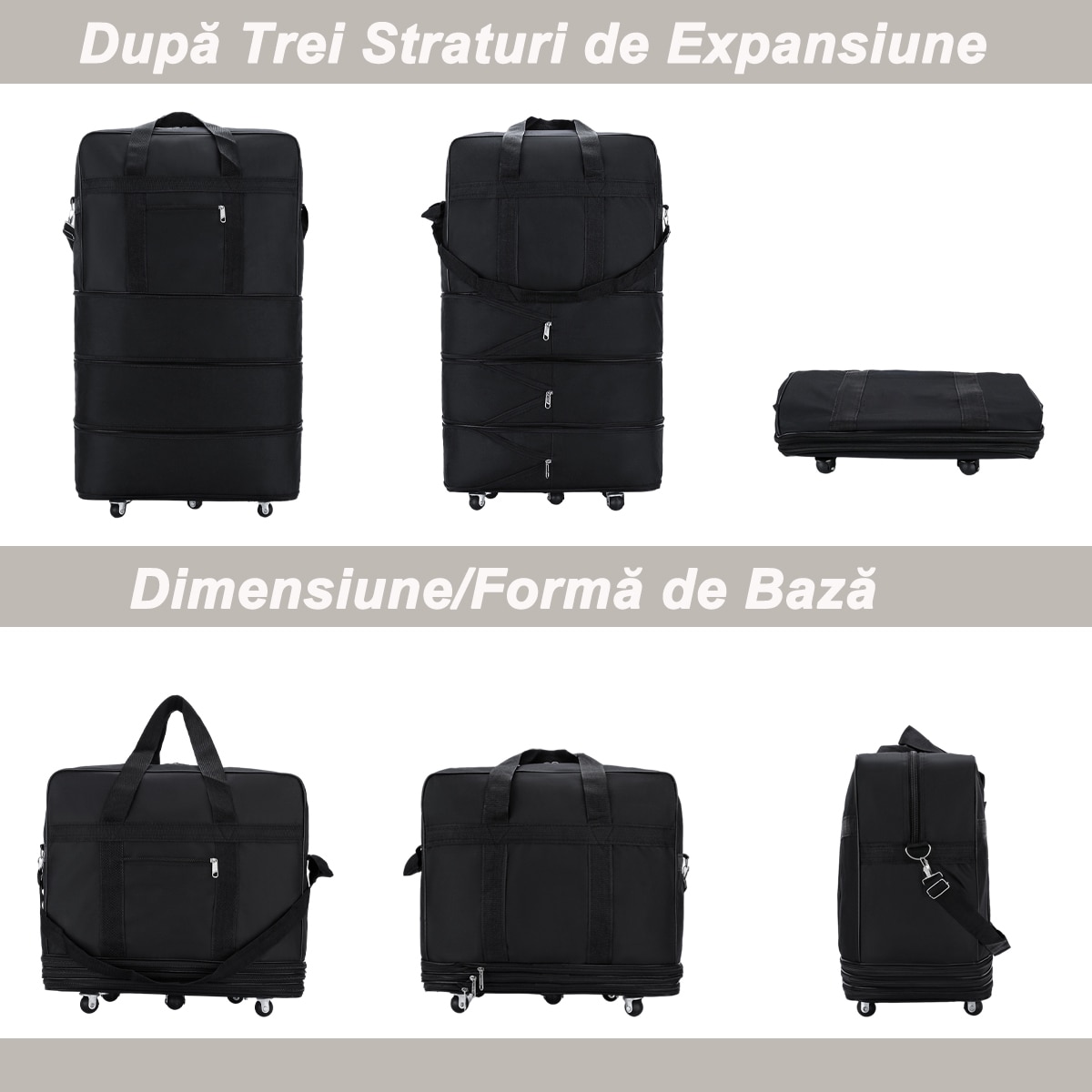 Geanta de voiaj cu role, BYONDSELF®, 45L-95L, trei etaje pliabila ...