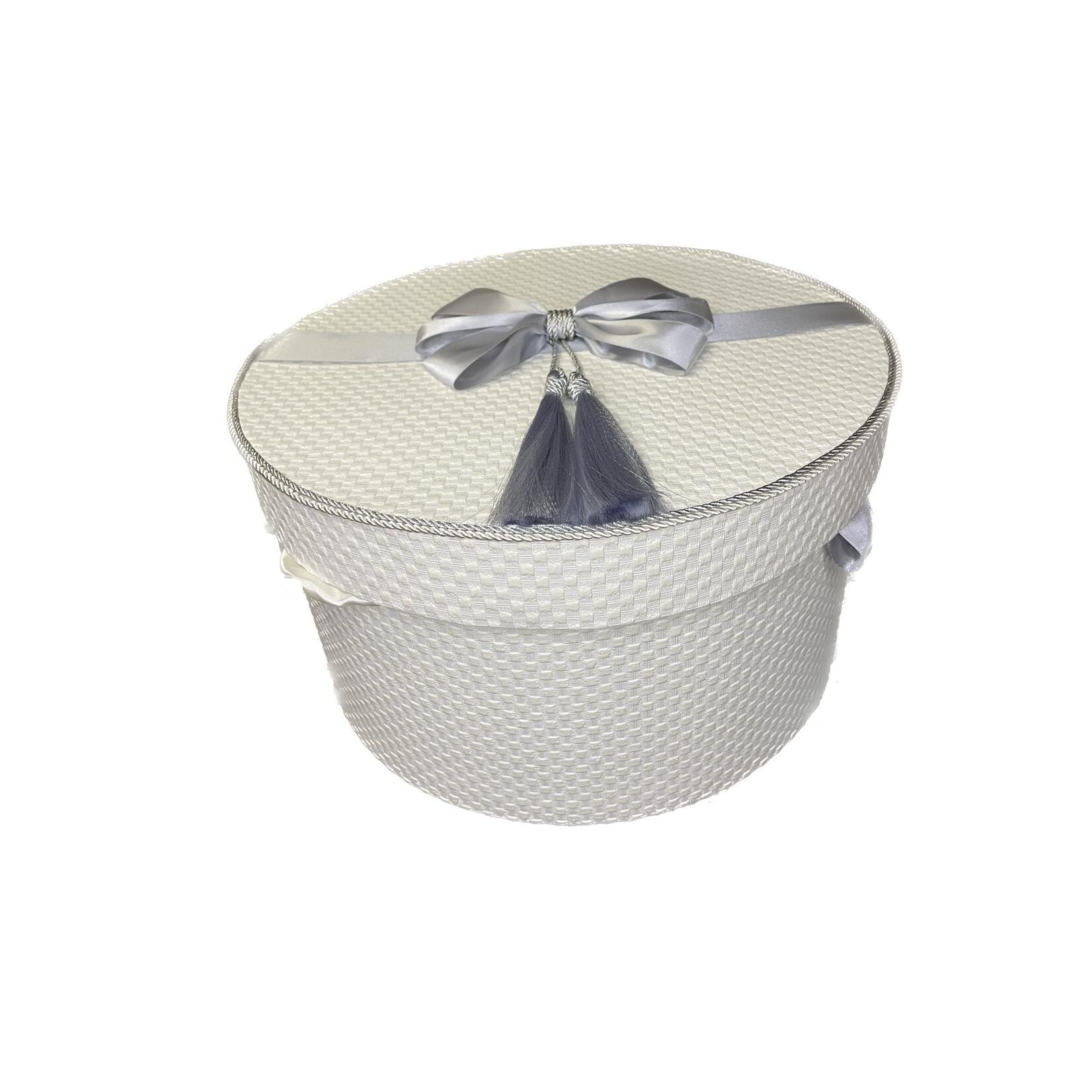 Cufar botez, alb si mov cu fundita, diametru 35 cm - eMAG.ro