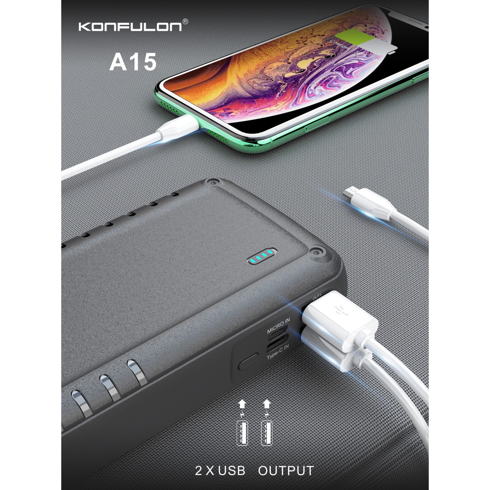 Acumulator extern cu functie de pornire auto 9600mAh Konfulon A15 - eMAG.ro