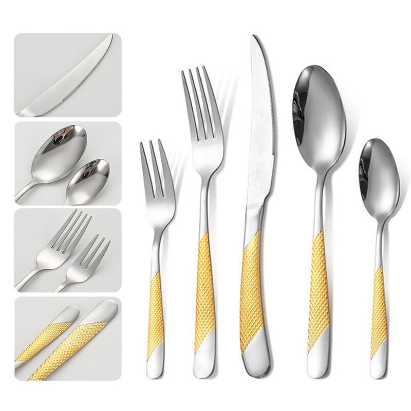 Set tacamuri, VidFair, Otel inoxidabil, 5 Piese, Argintiu/Auriu - eMAG.ro