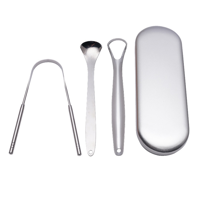 Set Racleta/Perie portabila pentru limba, Inox, 3 bucati, Argintiu ...