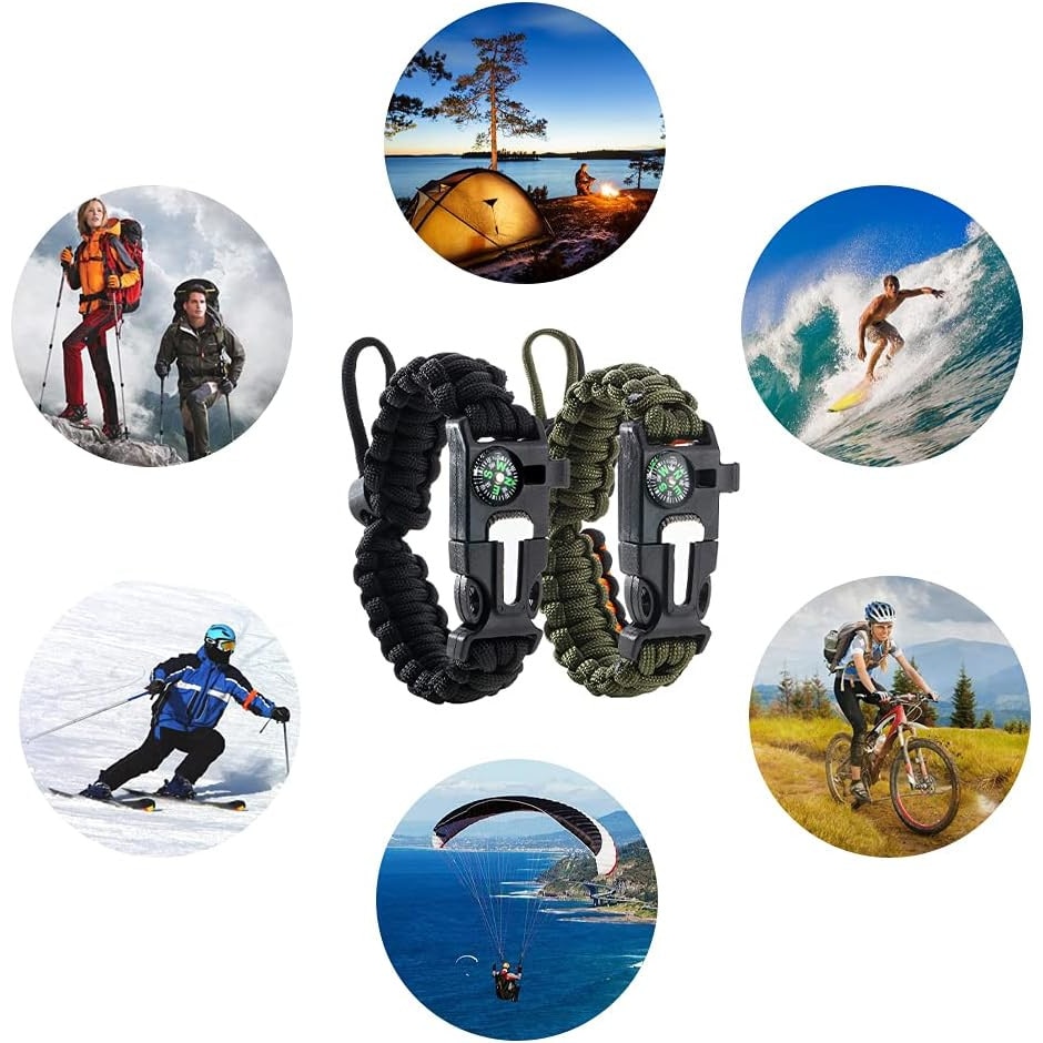 Set 2 bratari cu busole pentru camping, Negru/Verde - eMAG.ro