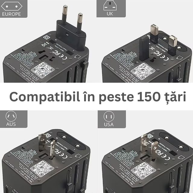 Adaptor-incarcator universal compatibil cu orice priza, 4 x USB, 1 x ...