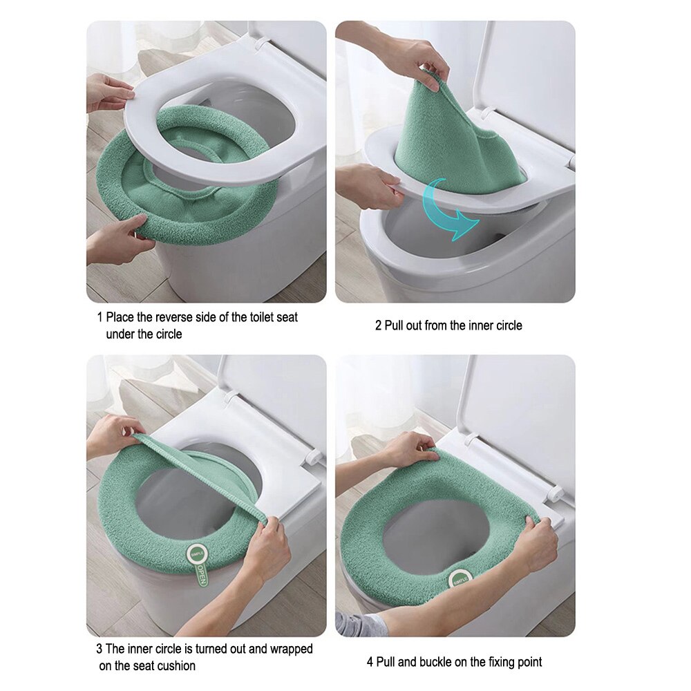 Set 2 huse colac WC Cozevdnt, Poliester, 30cm, Gri/Verde - eMAG.ro