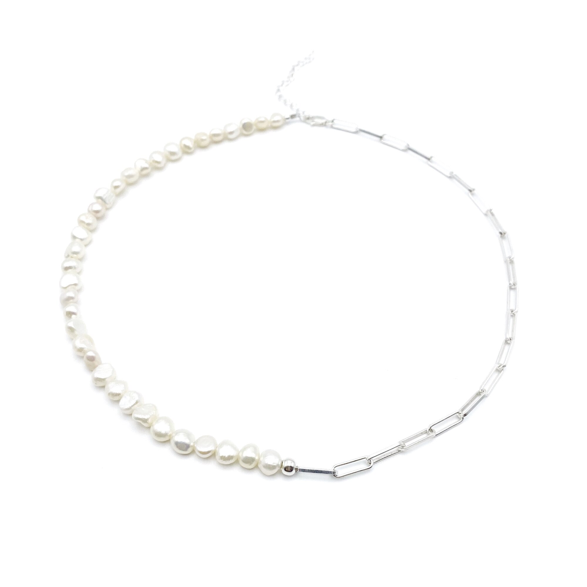 Colier cu Perle Naturale si Lant din Argint 925, reglabil 39-43 cm ...