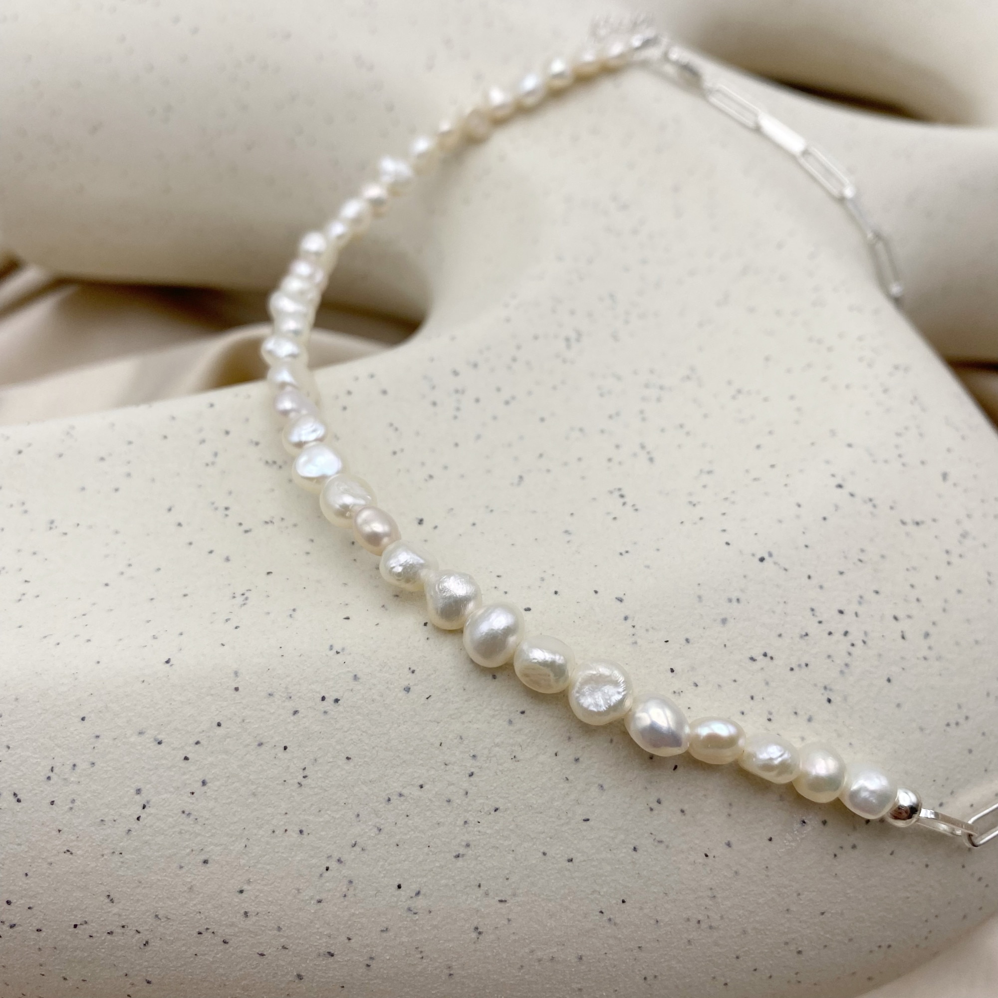 Colier cu Perle Naturale si Lant din Argint 925, reglabil 39-43 cm ...