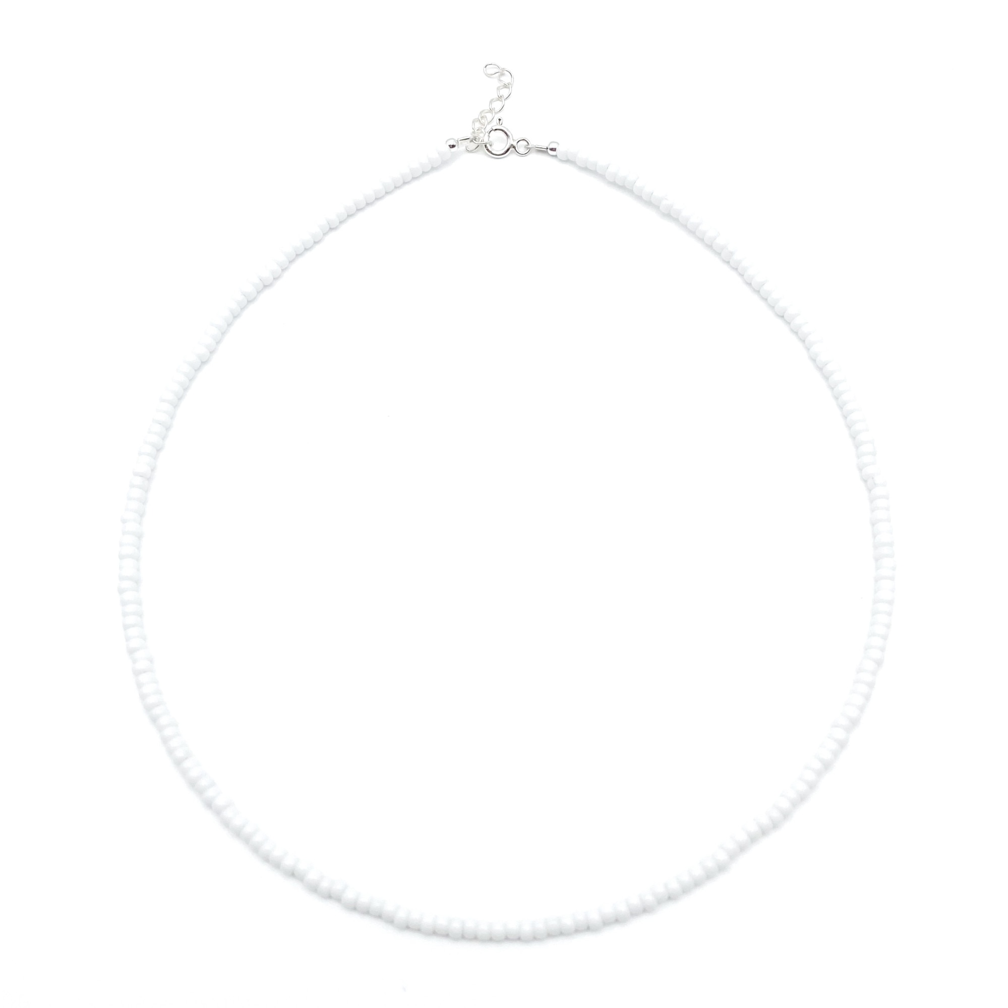 Colier cu margele albe si inchidere din Argint 925, reglabil 39-42 cm ...