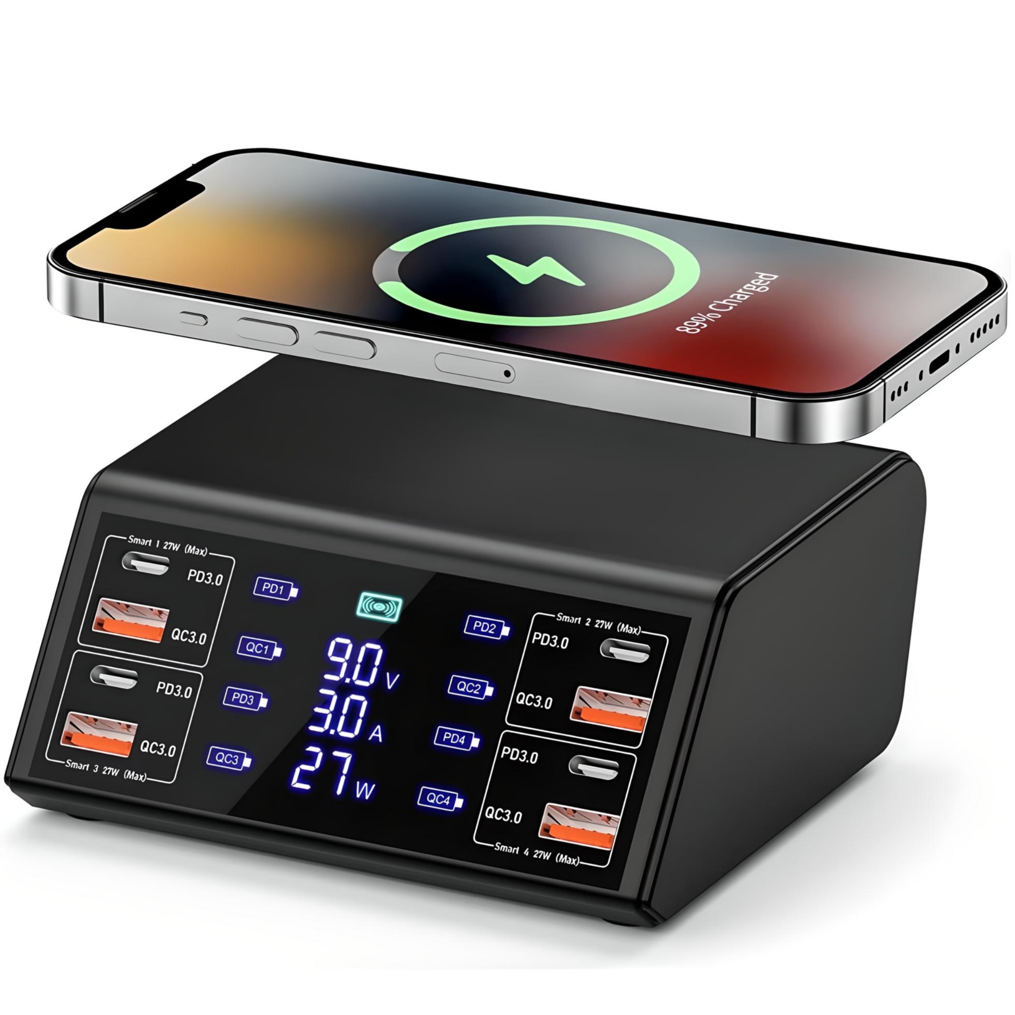 Statie incarcare wireless Qi 15W, diZZen®, 4 x USB-C max. 27W si 4 x ...