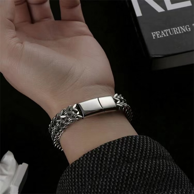 Bratari Barbati Argint, Diva4u, Buton Magnetic, Colorfast, Otel titan ...