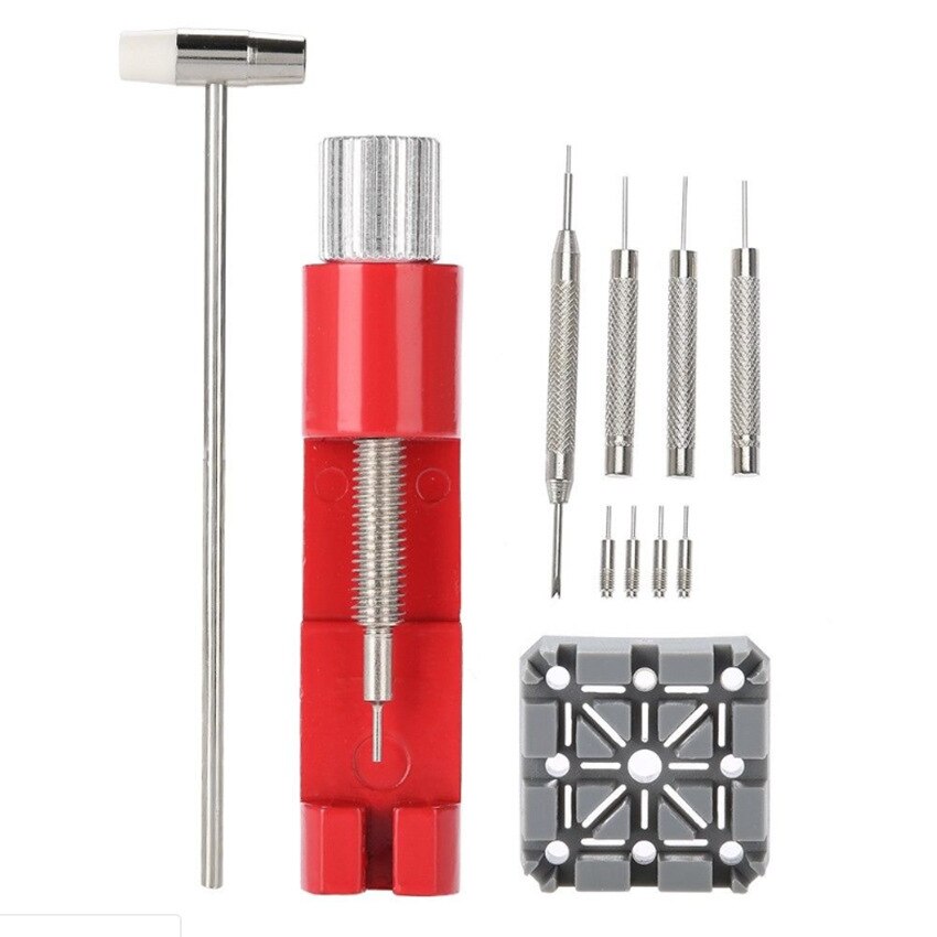 Kit 11 piese reparatie ceasuri, Metal, Rosu/Argintiu - eMAG.ro