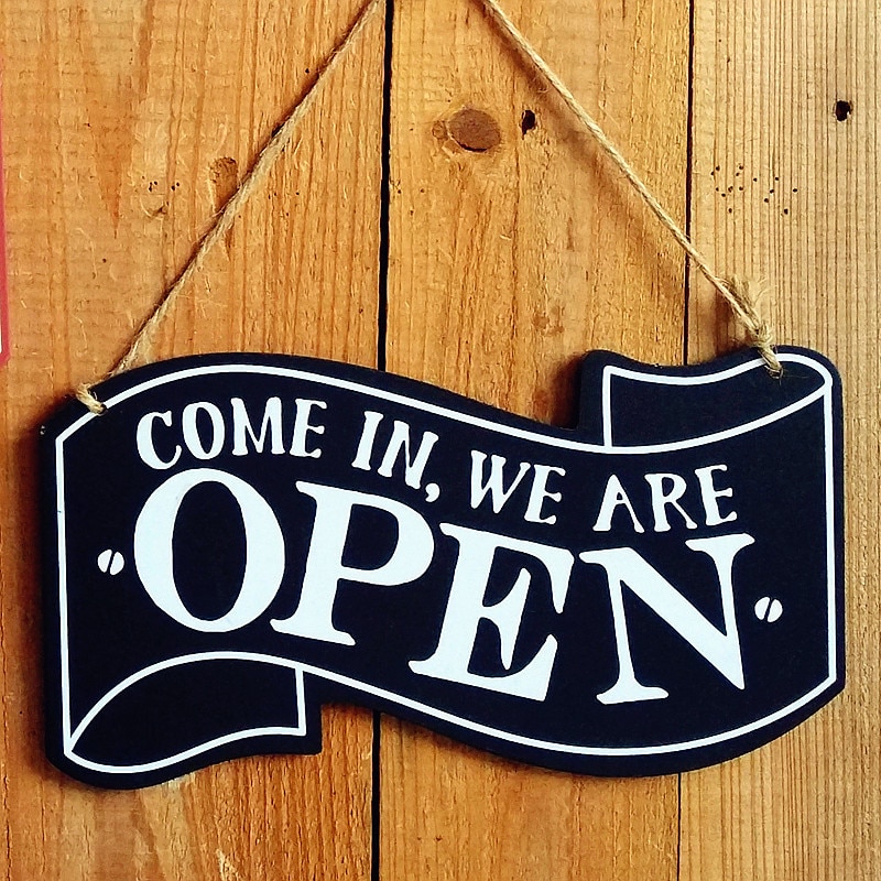 Semn pentru magazin - Deschis/Inchis, Lemn, 25 x 13 x 0.6 cm, Negru ...