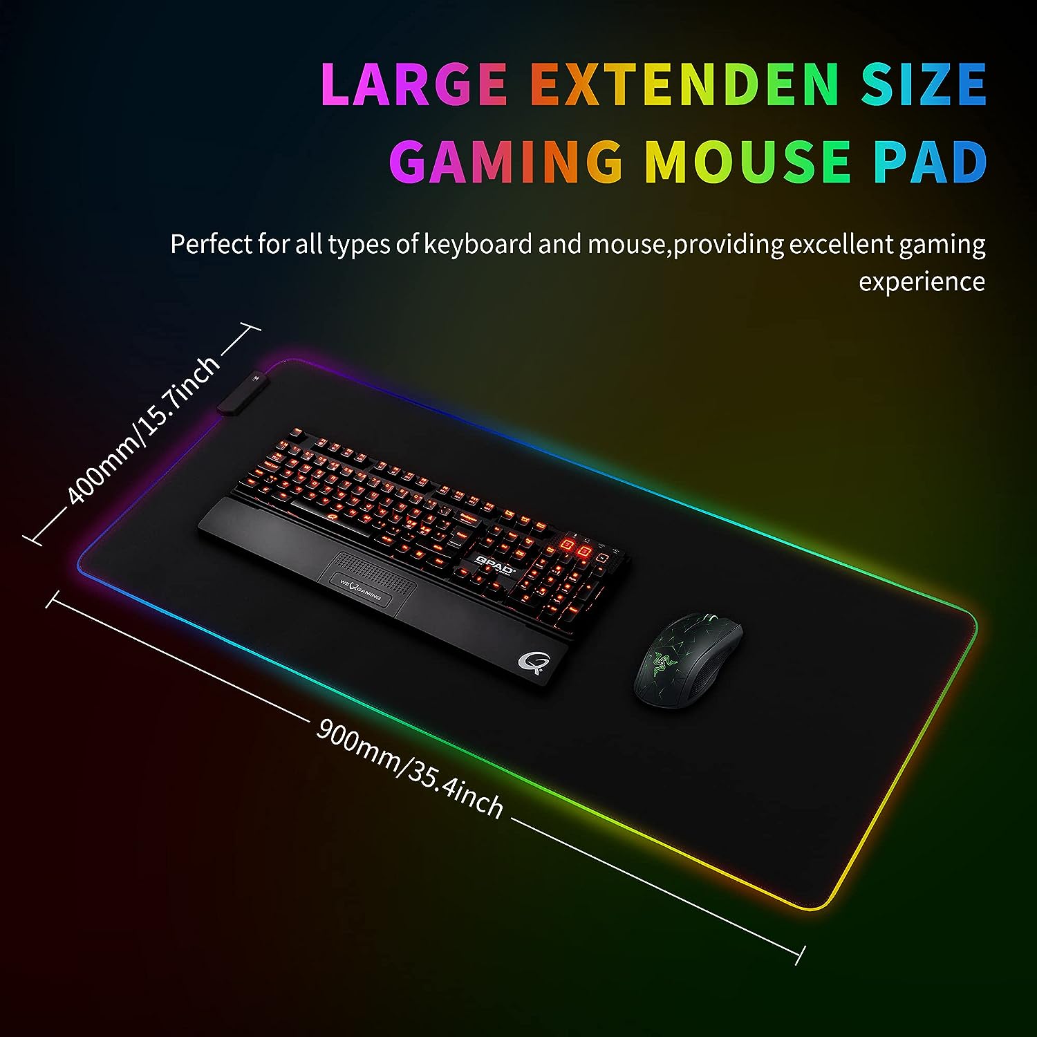Mouse pad gaming cu iluminare led, JENUOS®, Baza din cauciuc ...