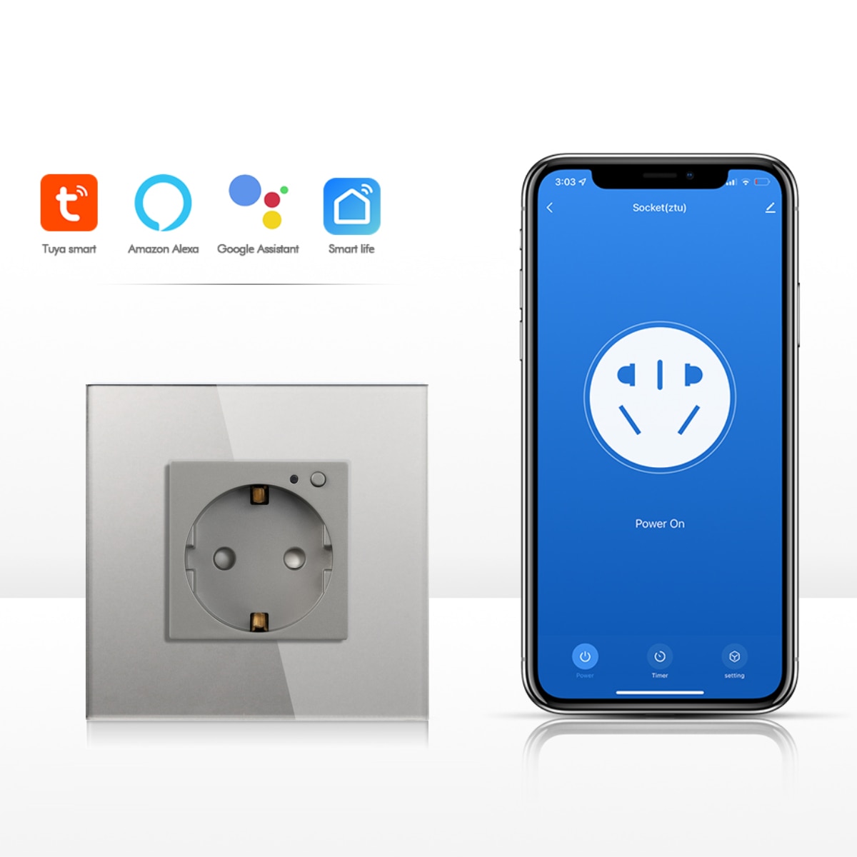 Priza inteligenta de perete, Wi-Fi, Rama din sticla, Monitorizare ...