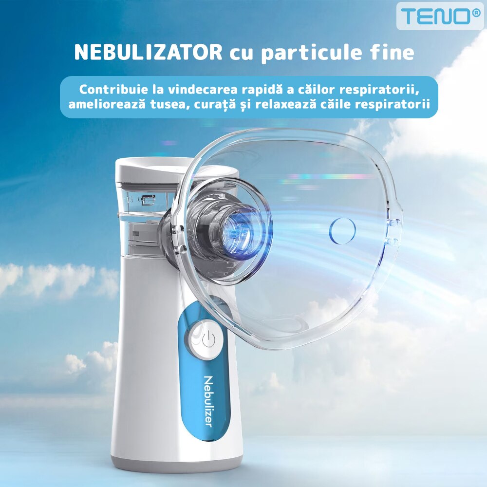 Aparat Aerosoli Teno®, portabil ultrasonic, accesorii incluse, silentios, tehnologie mesh, 0.4ml ...