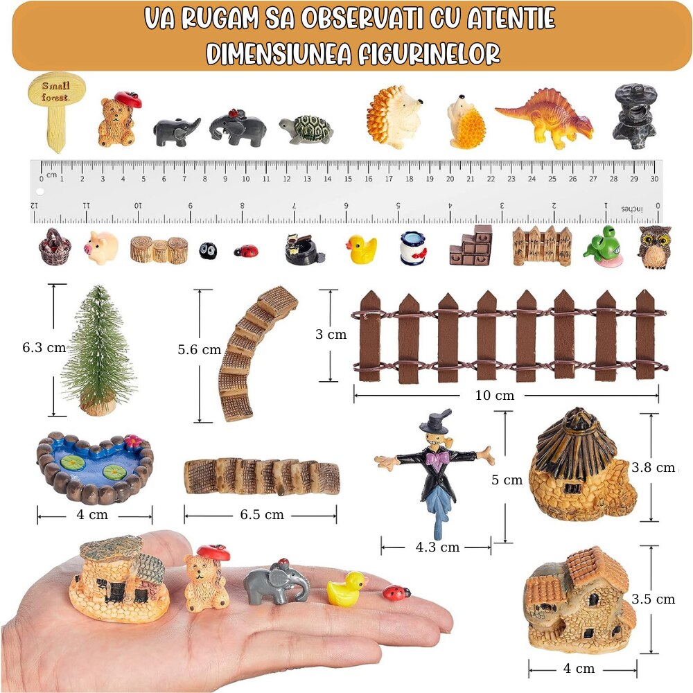 Set de accesorii de gradina in miniatura, cu dinozauri, animale de ...