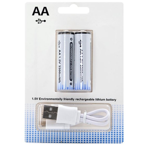 Set 2 acumulatori AA 1.5V, 2200 mWh, Li-Ion cu incarcare USB - eMAG.ro