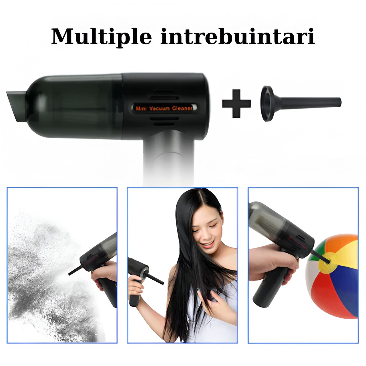 Suflanta aer si aspirator fara fir cu LED HASEPE®, 2 in 1, portabila ...