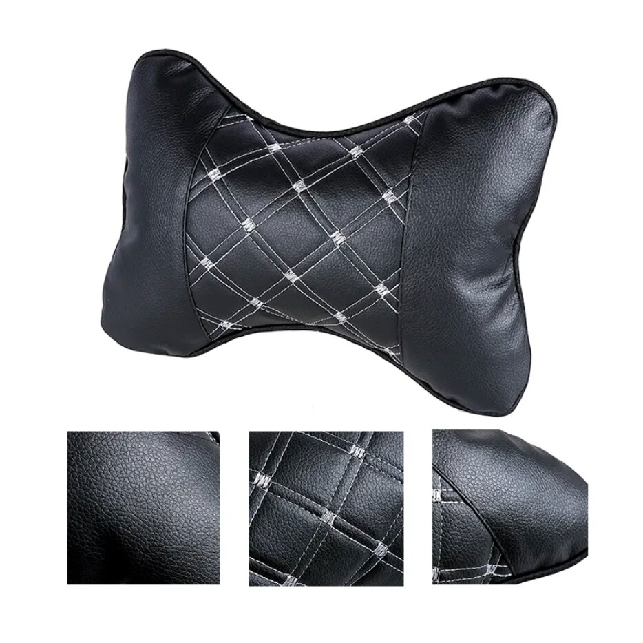 Set 2 Pernute tetiere auto, piele ecologica, cusaturi diamond, negru ...