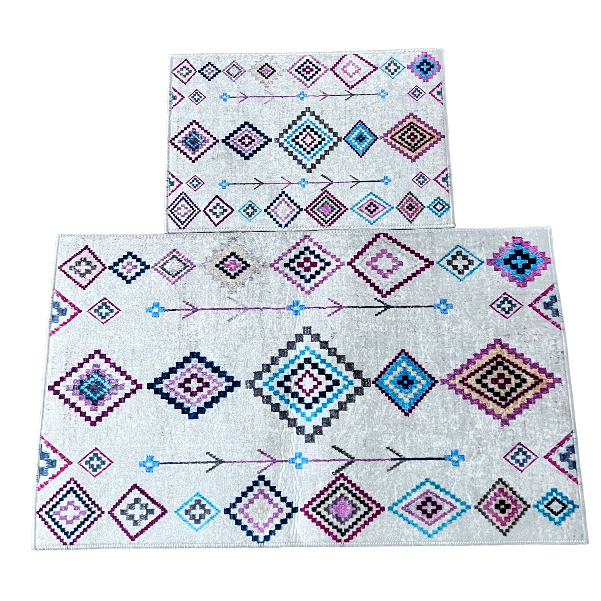 Set covoare baie antiderapante, 2 piese, 60x100cm, 40x60 cm, Motive ...