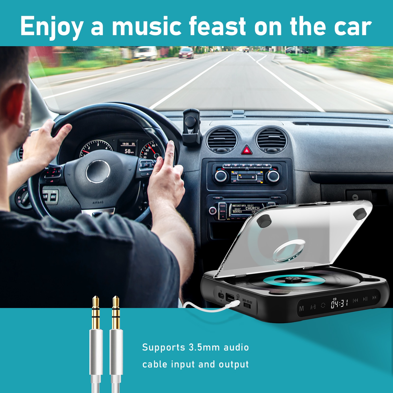 CD Player, Ecran LCD, Portabil, 1200mAh, ABS, 135x135x25mm, Negru - eMAG.ro