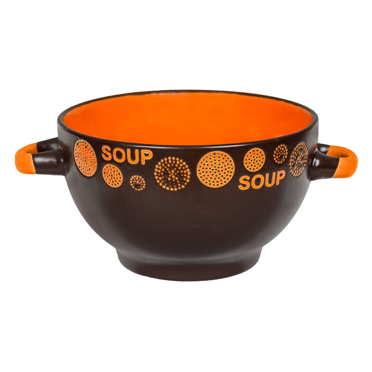 Set 4 boluri supa din ceramica, portocaliu maro, 650ml - eMAG.ro
