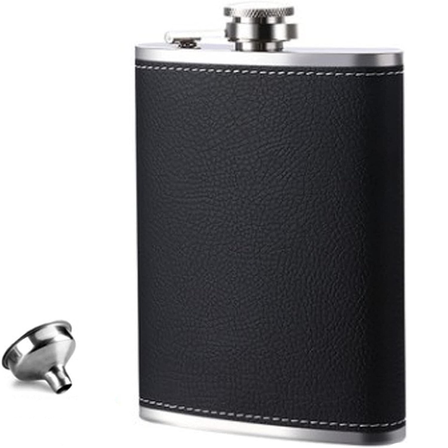 Plosca inox pentru alcool, 235ml, piele neagra - eMAG.ro