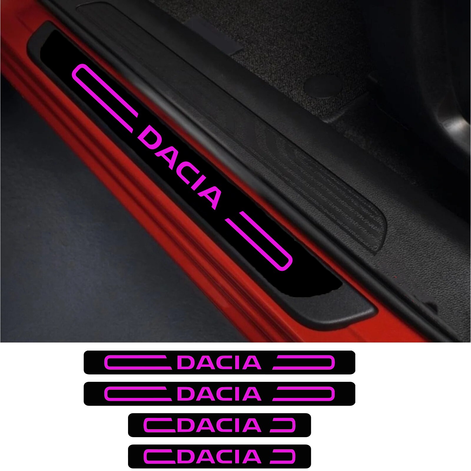 Set 4 protectii praguri auto autoadezive Dacia model 4, Roz si breloc ...