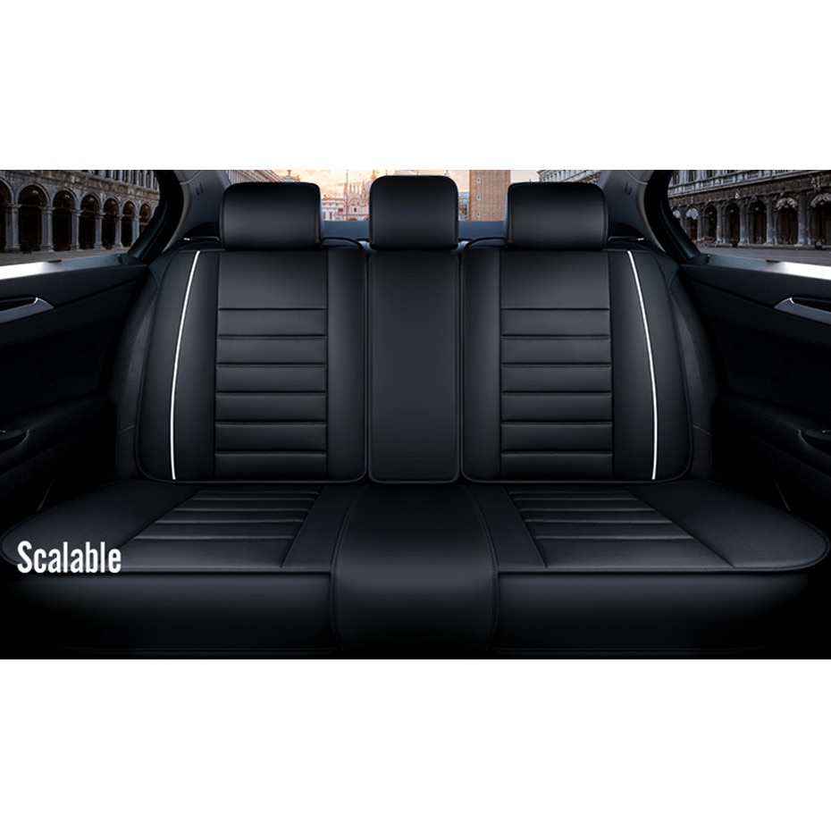 Set Huse Auto Fata Spate Universale Linii, Piele eco, Negru cusaturi ...