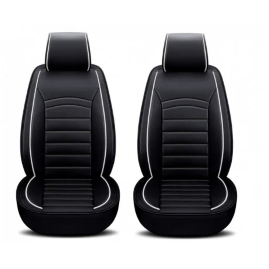 Set Huse Auto Fata Spate Universale Linii, Piele eco, Negru cusaturi ...