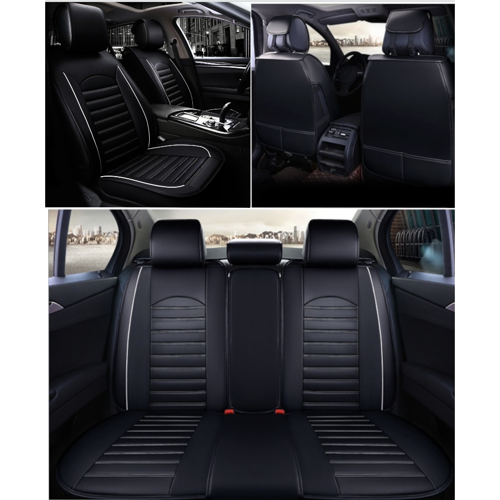 Set Huse Auto Fata Spate Universale Linii, Piele eco, Negru cusaturi ...