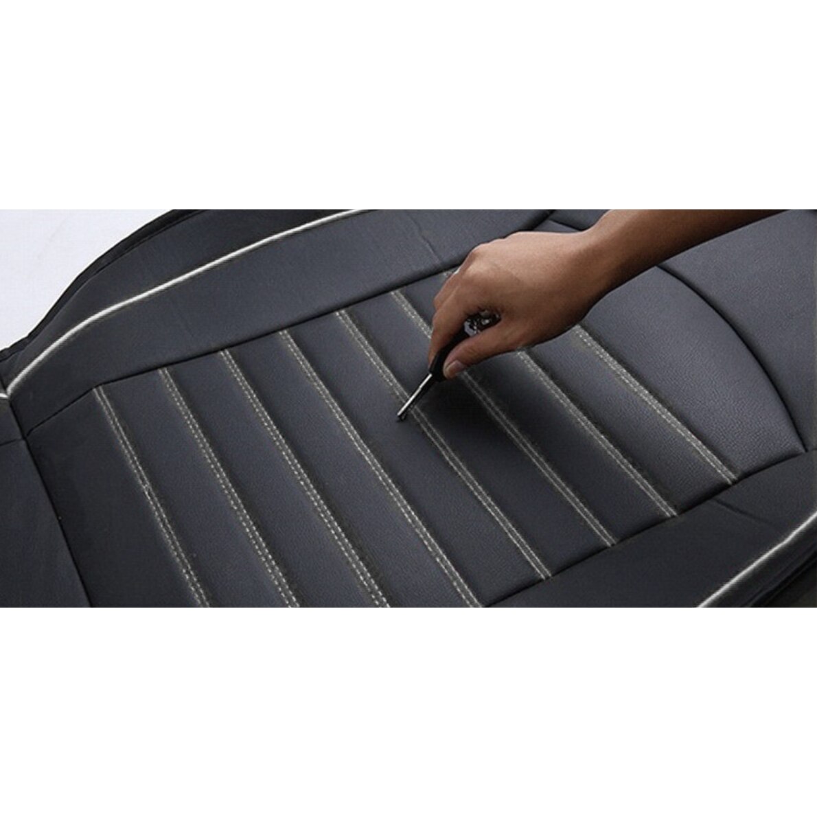 Set Huse Auto Fata Spate Universale Linii, Piele eco, Negru cusaturi ...