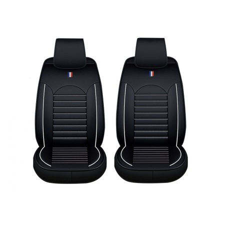 Set 2 Huse Auto Scaune Fata, Piele eco, Linii, Negru cusaturi albe ...