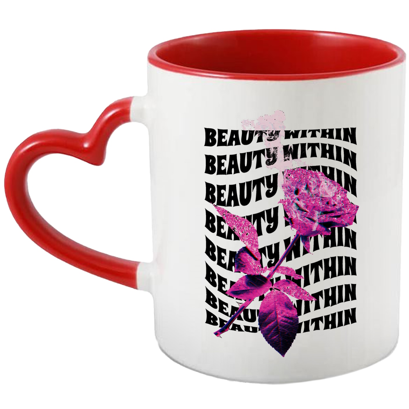 Cana Cu Floare Abstracta Roz, Trandafir, Text In engleza Beauty Within ...