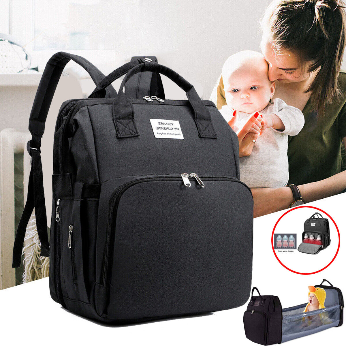 Geanta/Rucsac Multifunctional, cu patut extensibil, pentru mamici si ...
