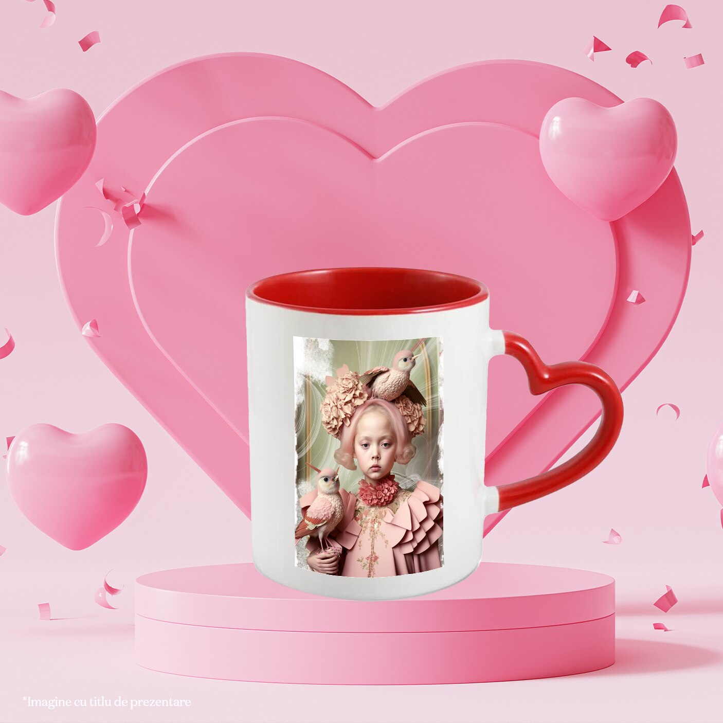 Cana Cu Portret Fata Mica, Pasari Bizare, Alba Ca Zapada, Tinuta Roz ...