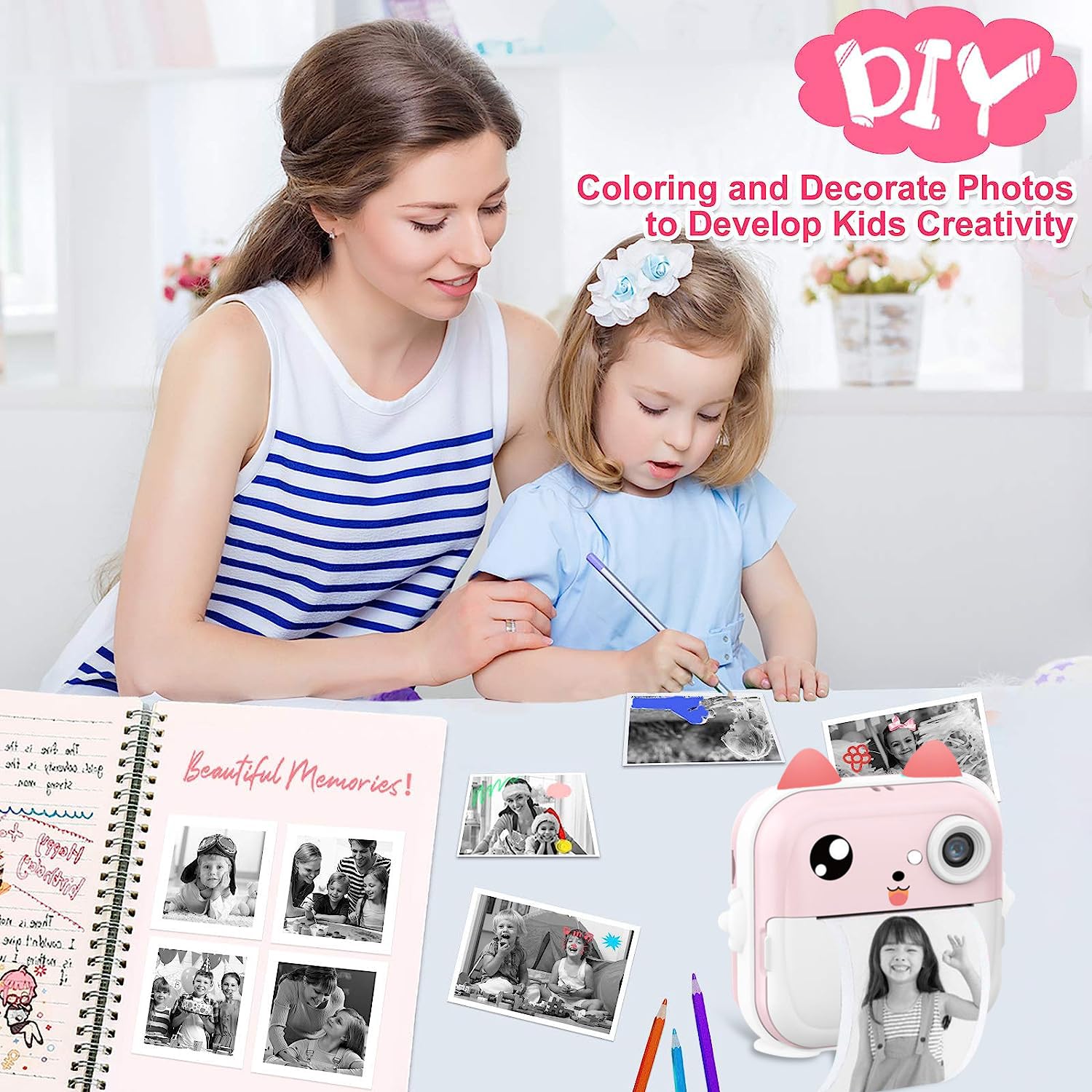 Set aparat foto instant/accesorii pentru copii, WALALLA, Bluetooth, 3 ...