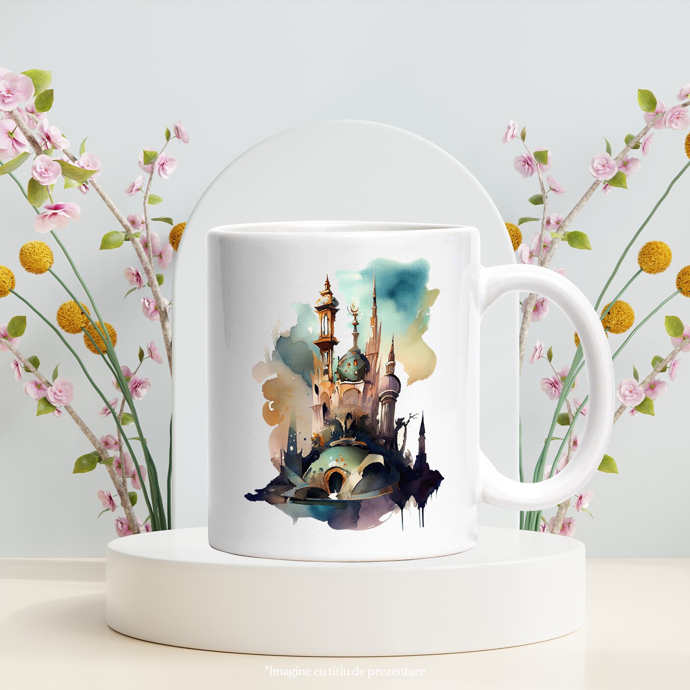 Cana Cu Priveliste Castel Cu Turnuri Stil Ciuperca, Caricatura, Desene ...