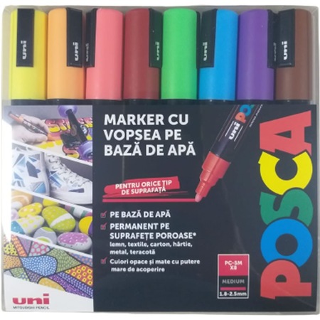 Set 8 markere - Posca PC-5M, Permanent, Multicolor - eMAG.ro