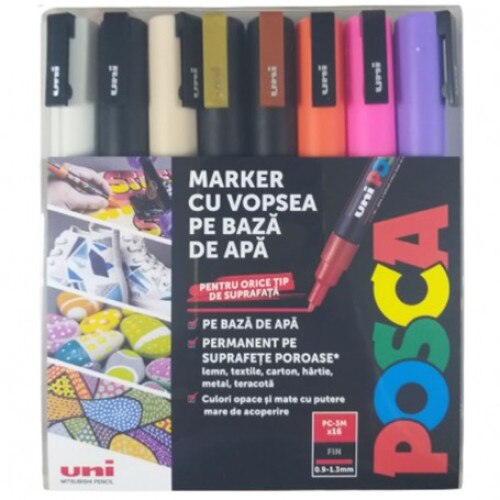Set 16 markere - Posca PC-3M, Permanent, Multicolor - eMAG.ro