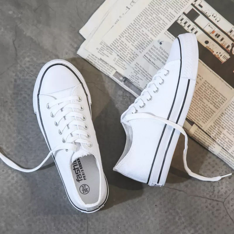 Tenisi unisex din panza cu cusaturi, material textil, culoare Alb, 40 ...