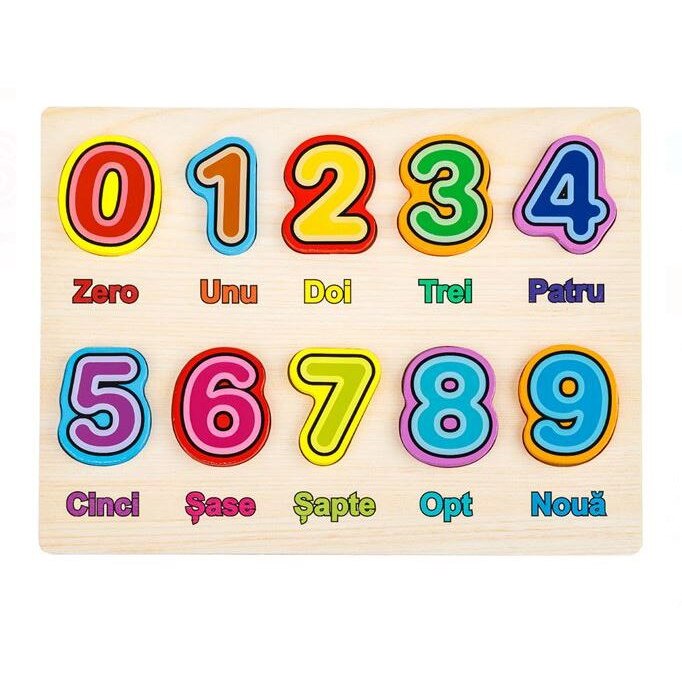 3 x Puzzle Din Lemn Montessori Cifre Alfabetul Forme Culori Si Cuvinte ...