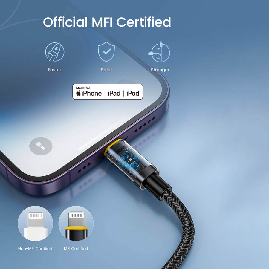 Кабел за зареждане и пренос на данни AOHi Magline Pro+ Сертификат MFi, Бързо зареждане, Цифров ...