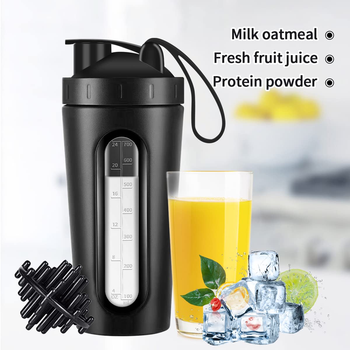 Shakere pentru proteine, WALALLA, Otel inoxidabil, 800ml, Negru - eMAG.ro