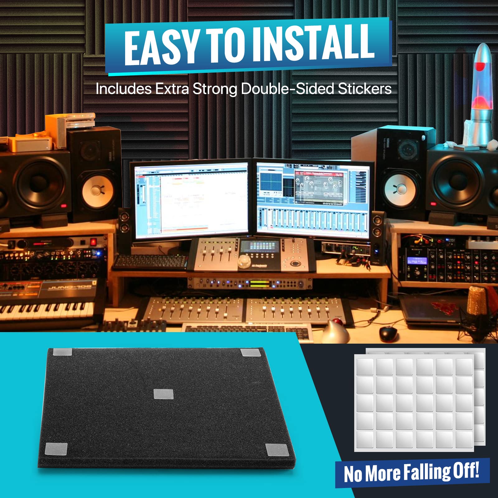 Комплект шумоизолиращи панела WALALLA, 12 броя, Памук, 30x30x2.5 см ...