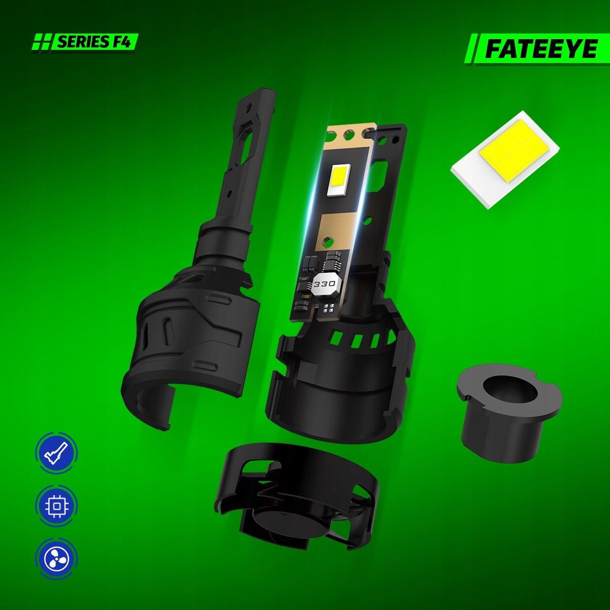 Set 2 becuri LED F4 H3, FATEEYE, 120 W, 6000 K - eMAG.ro