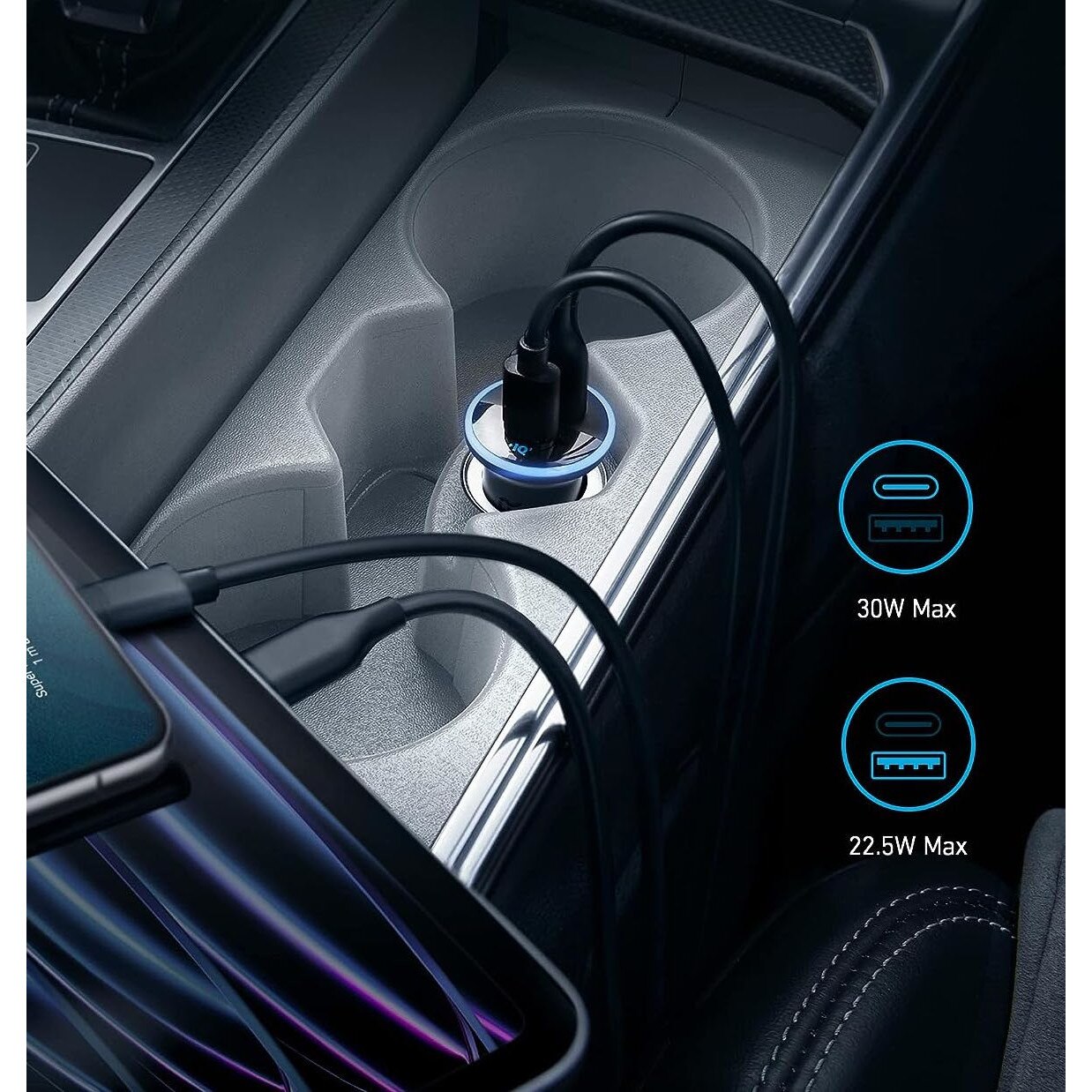 Incarcator auto Anker 323 52.5W, USB-C, USB-A, Power Delivery, PowerIQ ...