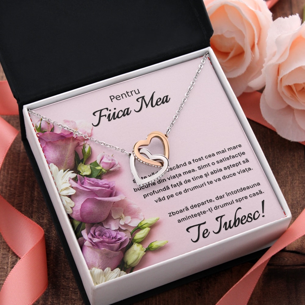 Set Colier Cu Pandant Inimi Interconectate, Placat Cu Aur Alb 14K ...