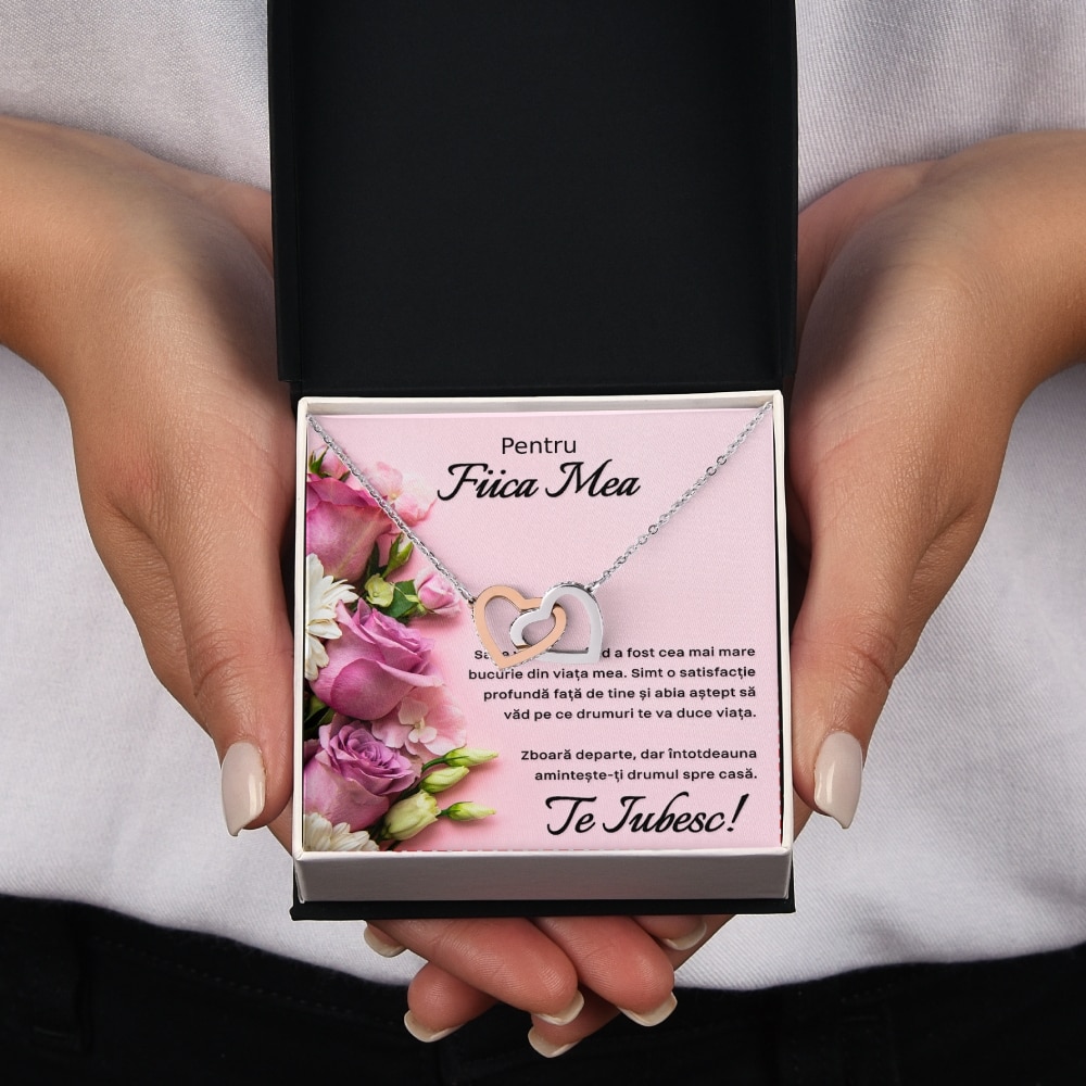 Set Colier Cu Pandant Inimi Interconectate, Placat Cu Aur Alb 14K ...